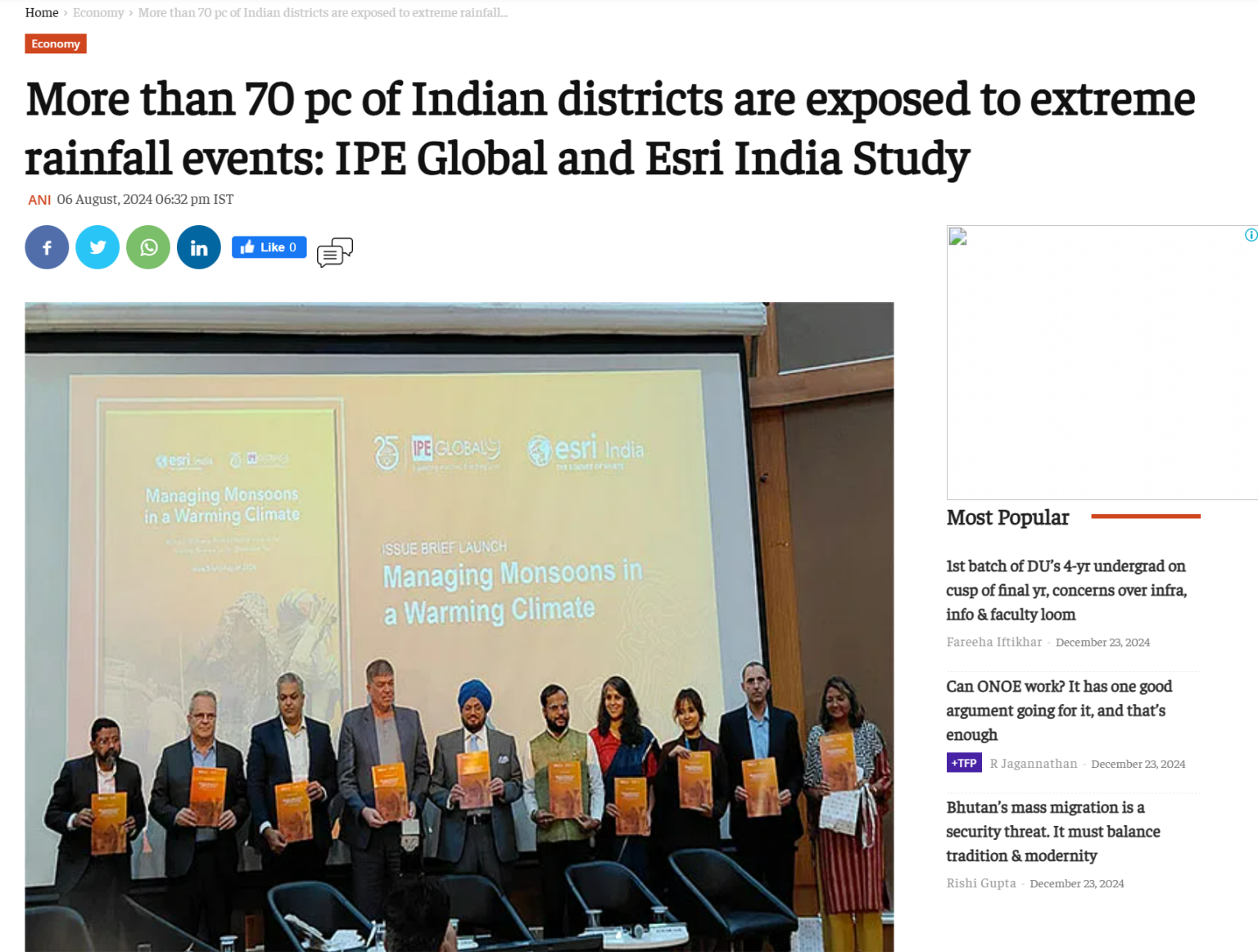 More than 70 pc of Indian districts are exposed to extreme rainfall ...